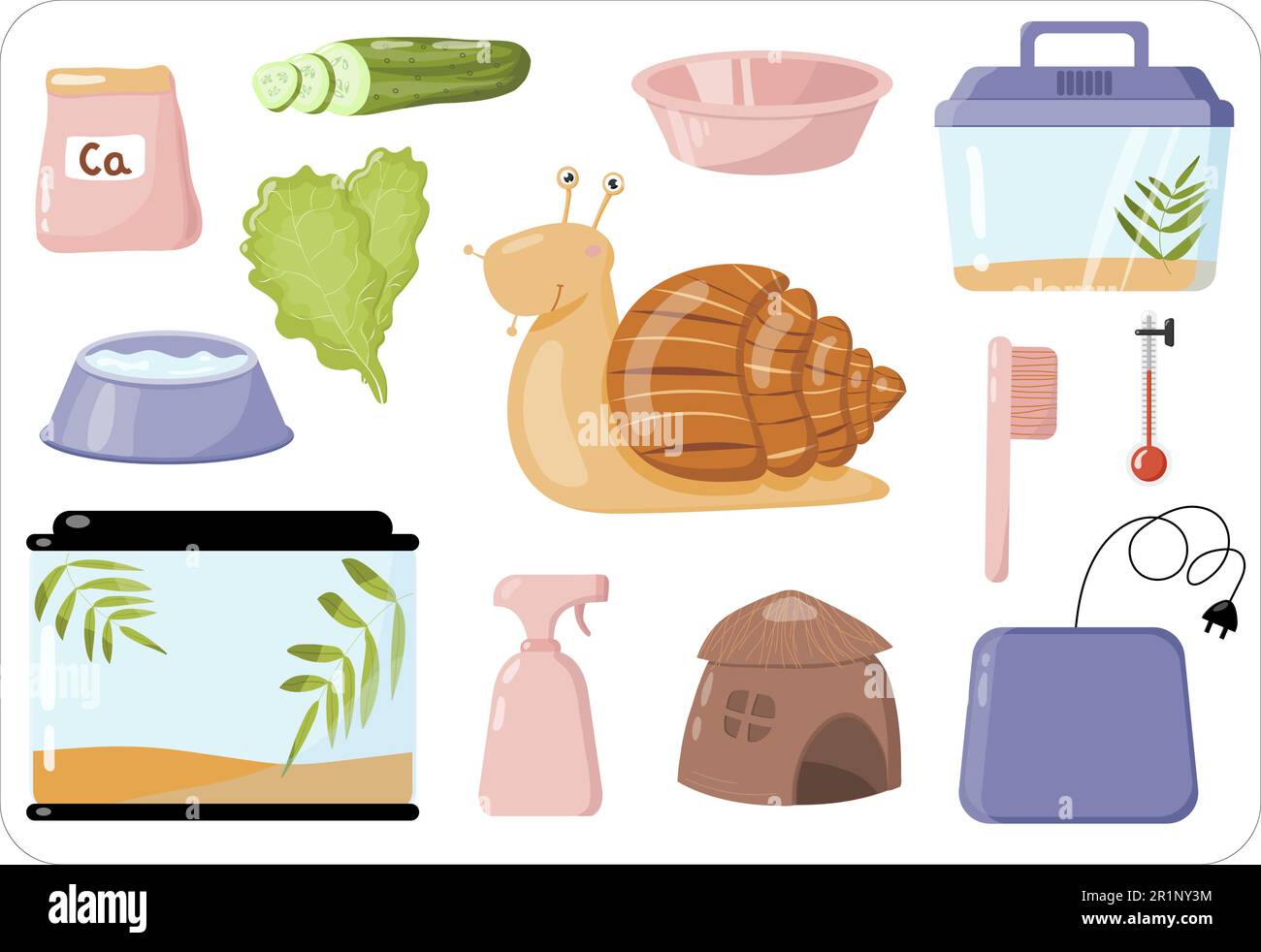 Vector set of pet snail Achatina fulica care items isolated on white ...