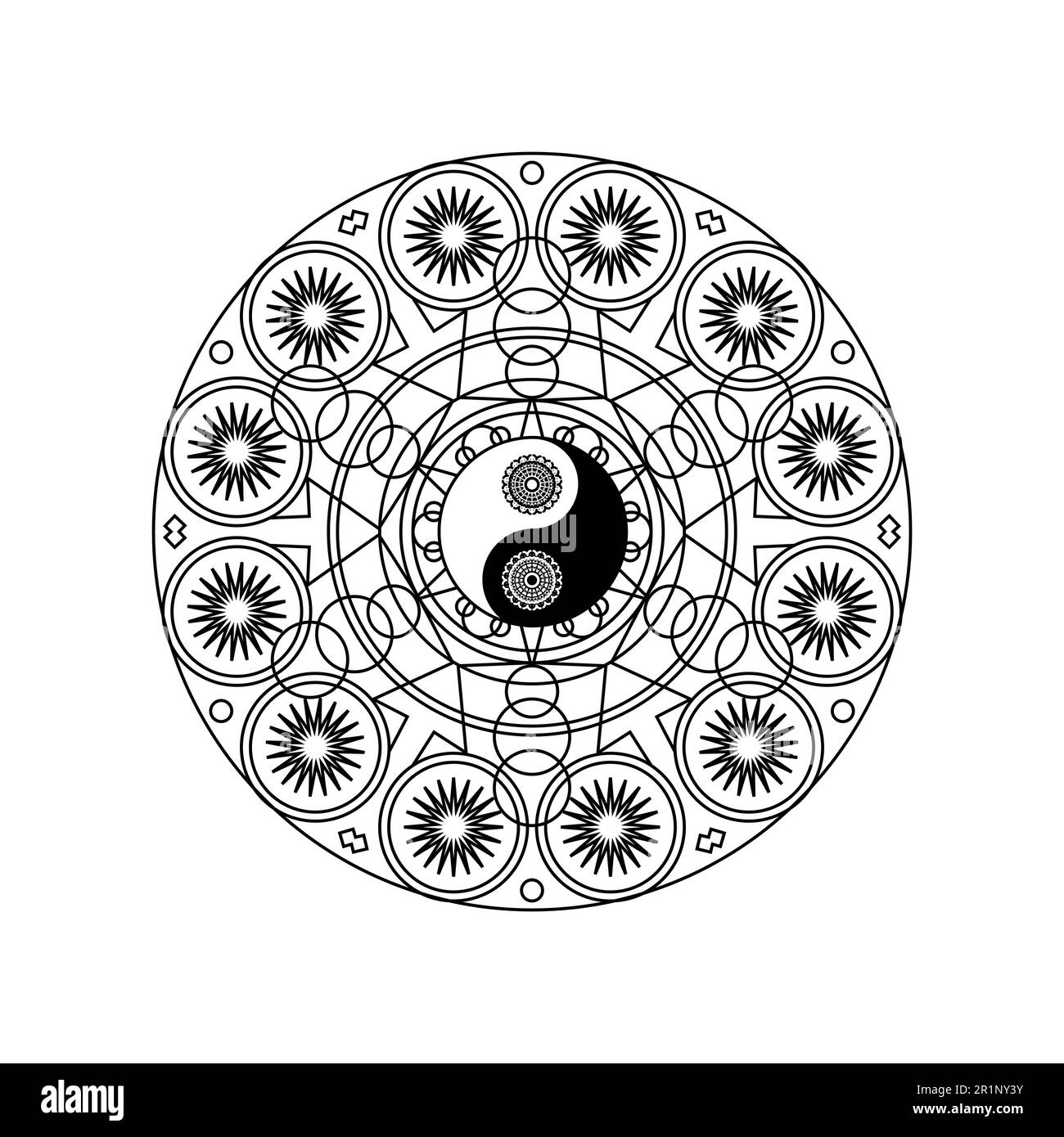 Yin Yang Symbol in Eastern Geometric Pattern Circle Isolated on White ...