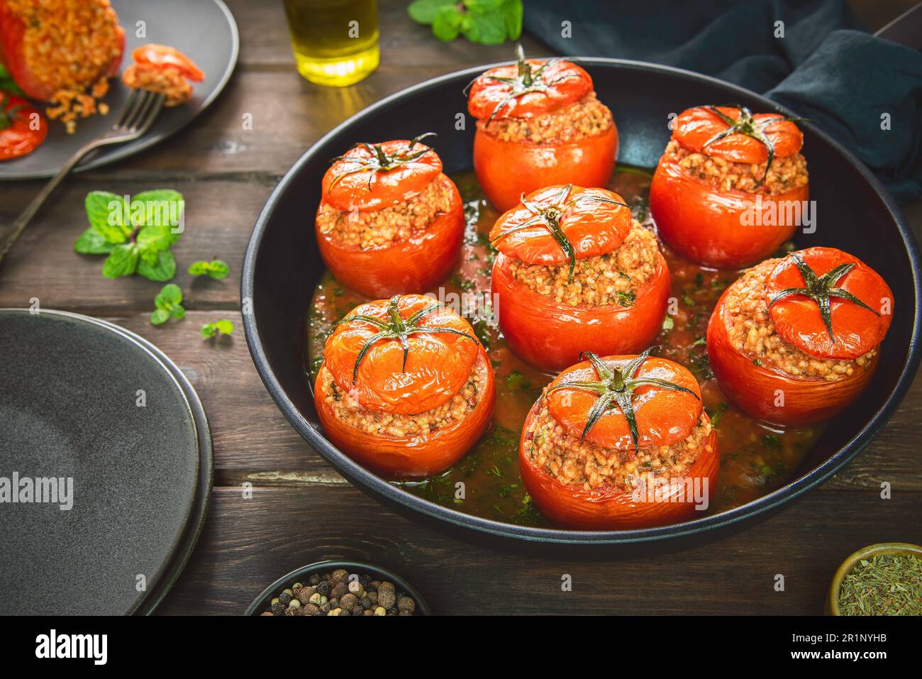 Arabic Cuisine; Middle Eastern uncooked stuffed tomatoes "Tomato Dolmas ...