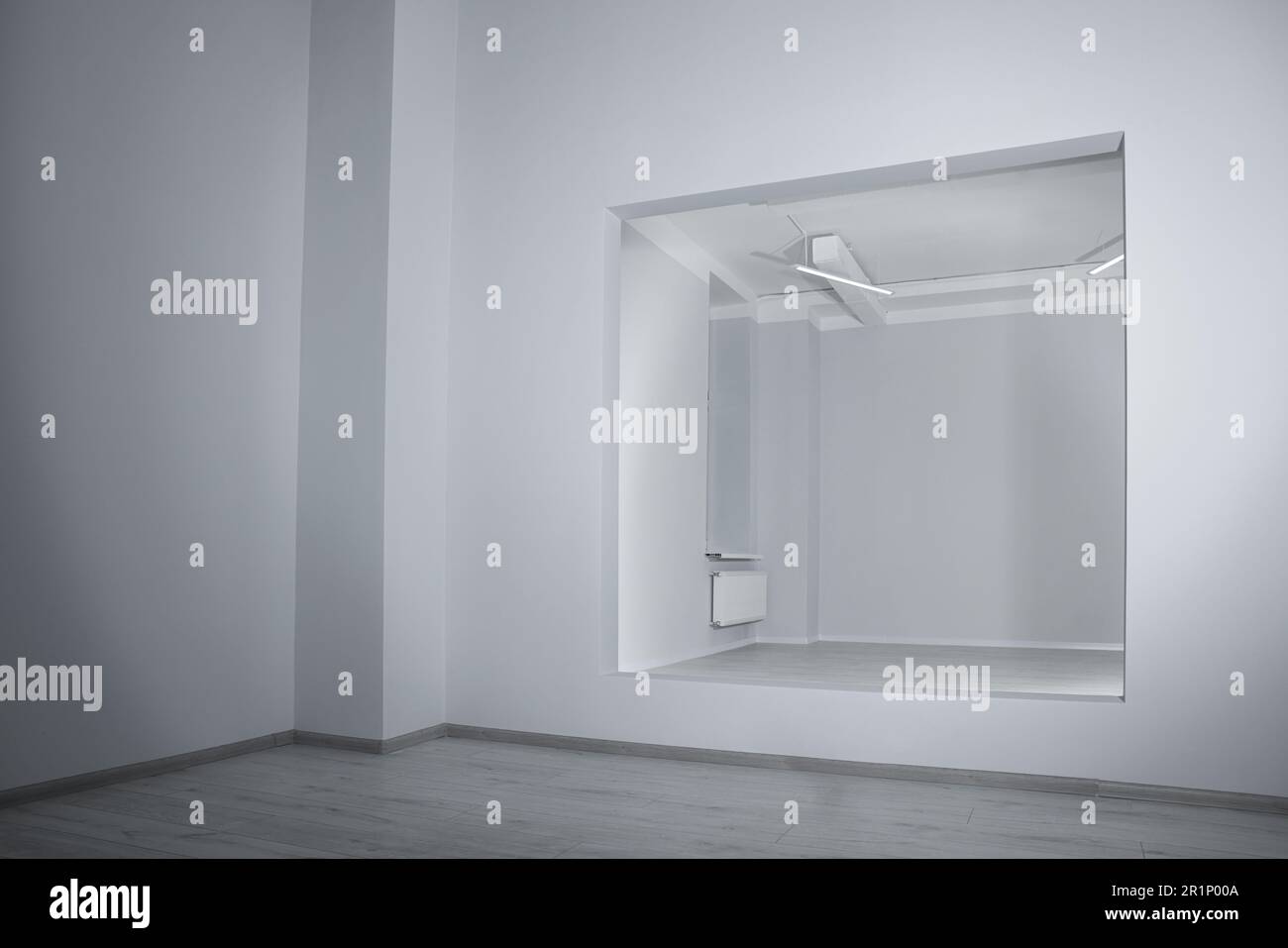 Empty renovated room with square hole. Wall opening for window Stock ...