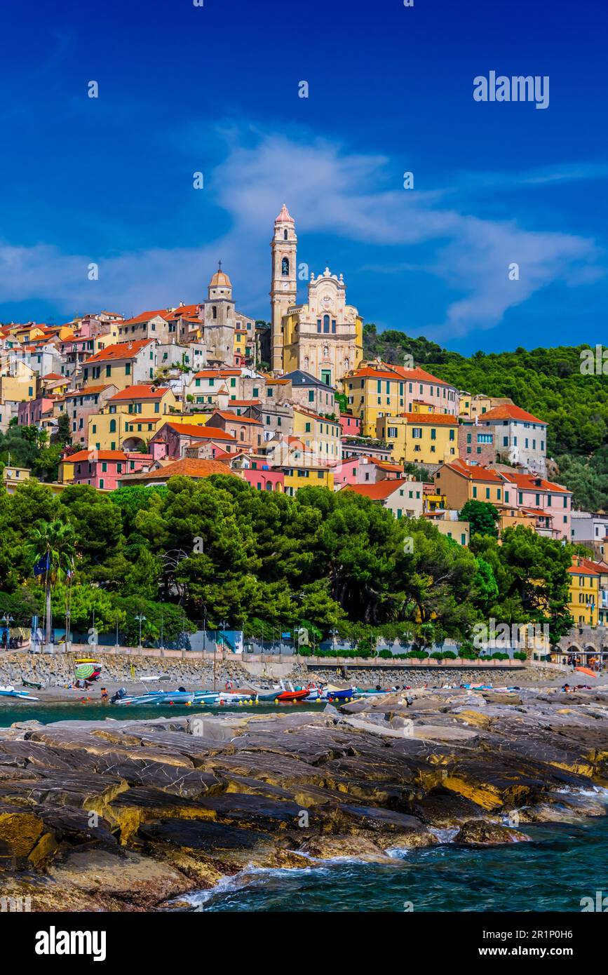 The village of Cervo on the Italian Riviera in the province of Imperia ...