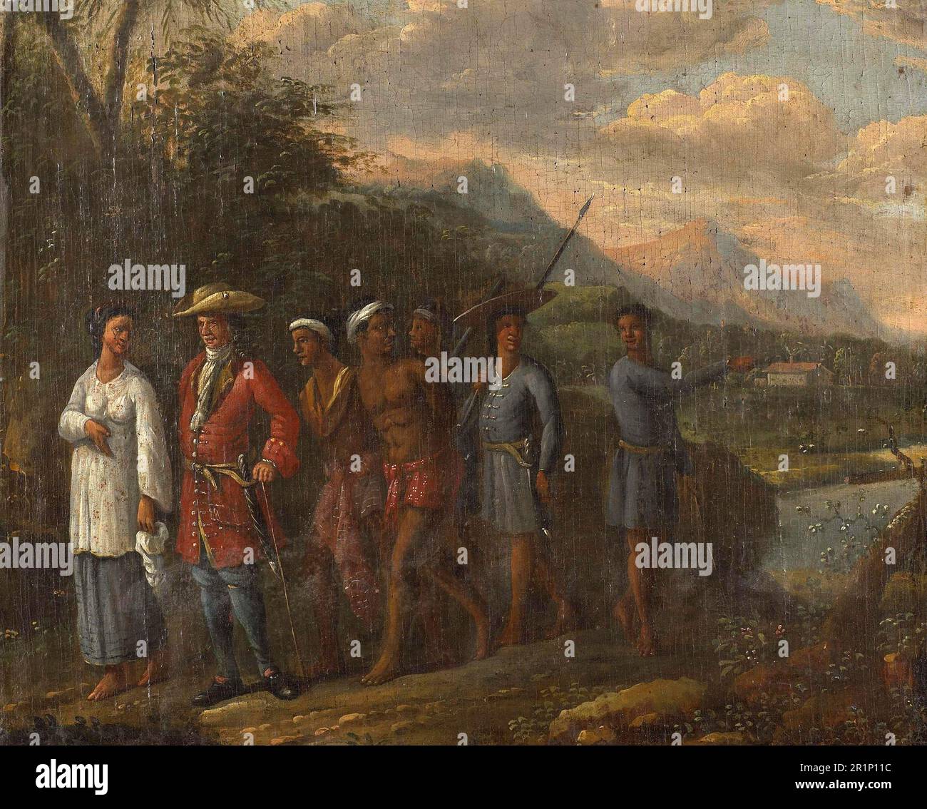 Dutch merchant with slaves, c. 1700, Indonesia, Historic, digitally ...