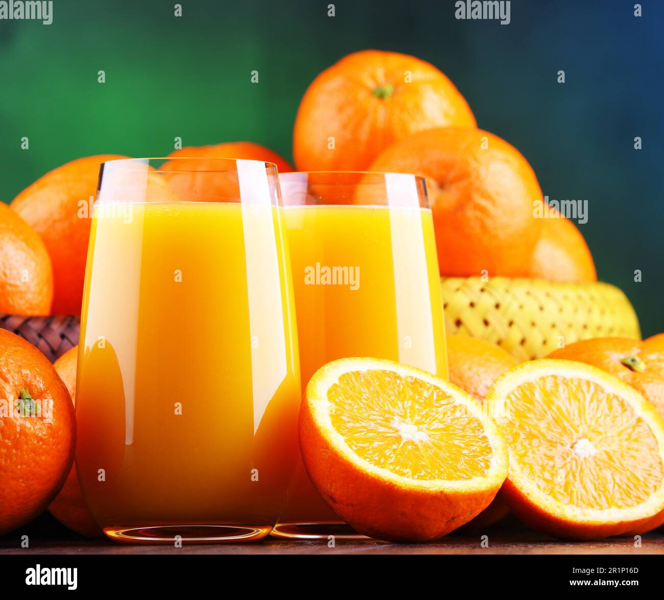 Glasses with freshly squeezed orange juice Stock Photo - Alamy