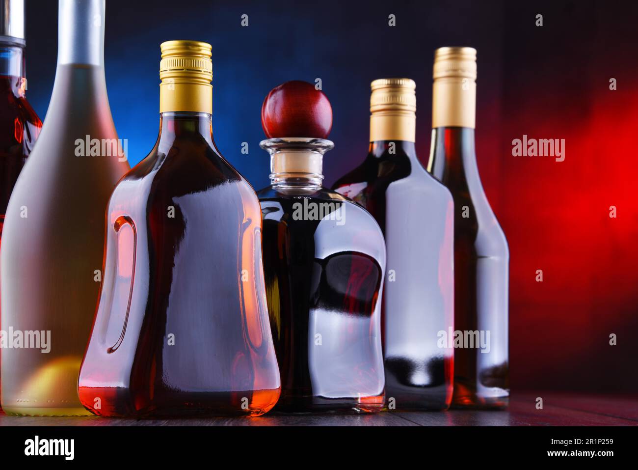 Composition with bottles of assorted alcoholic beverages Stock Photo ...