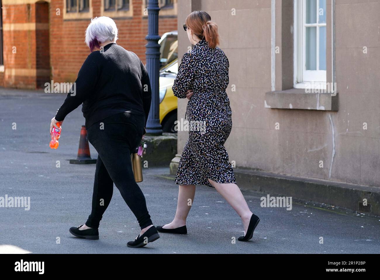 Paris Mayo (right) arrives at Worcester Crown Court where she is ...