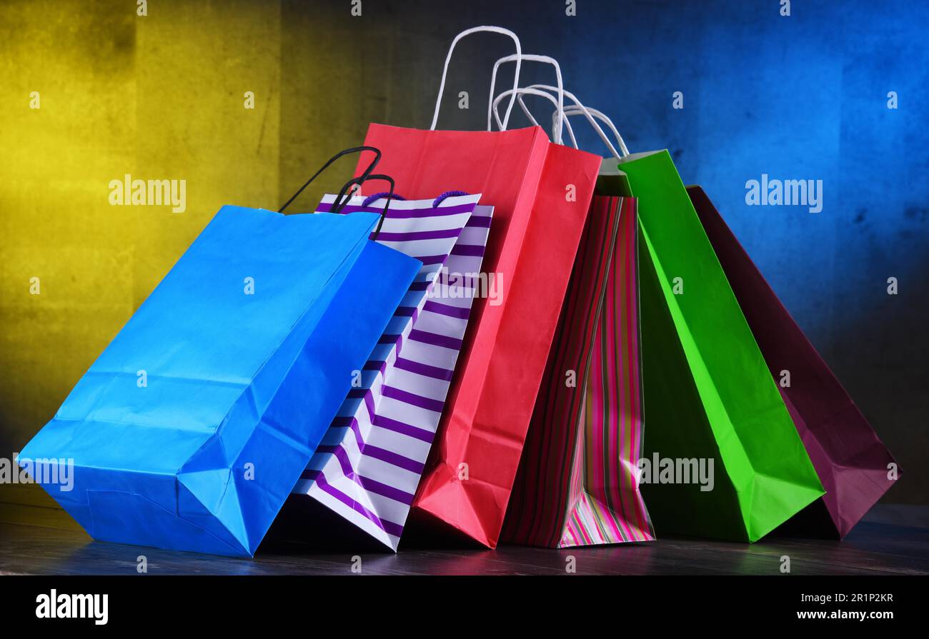 Composition with colorful paper shopping bags Stock Photo - Alamy