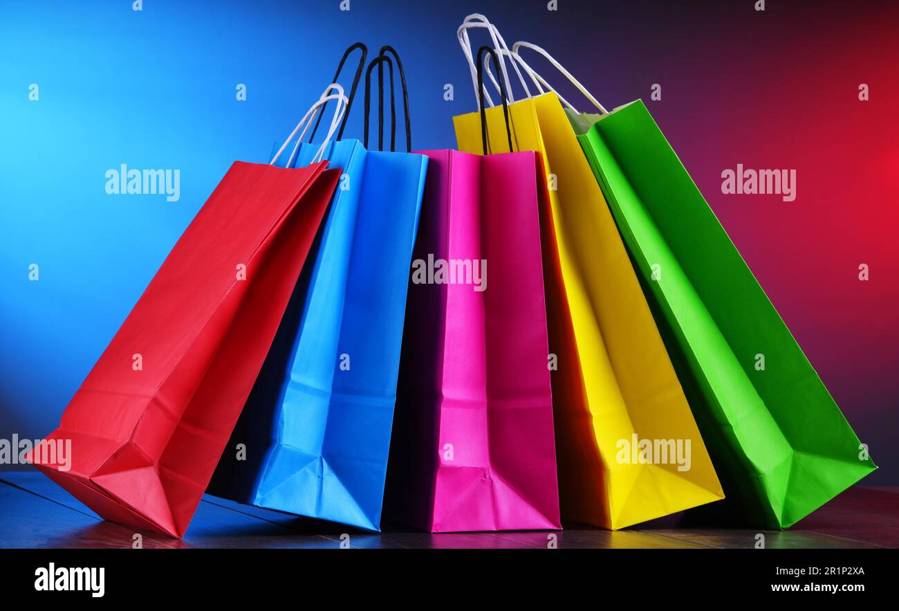 Composition with colorful paper shopping bags Stock Photo - Alamy