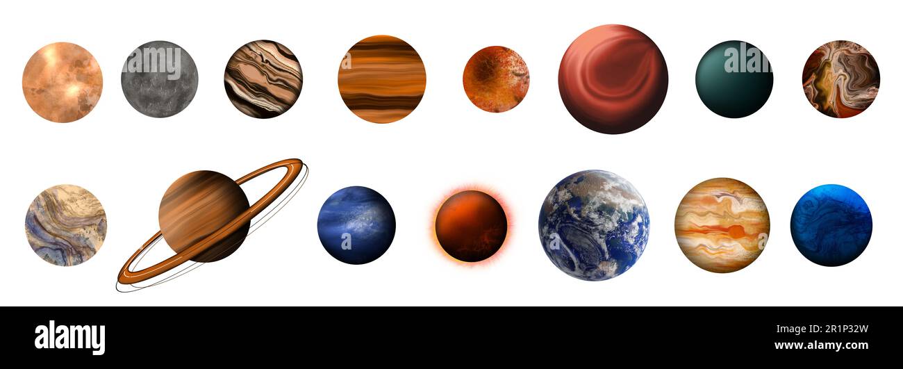 Set with many different planets on white background, banner design ...