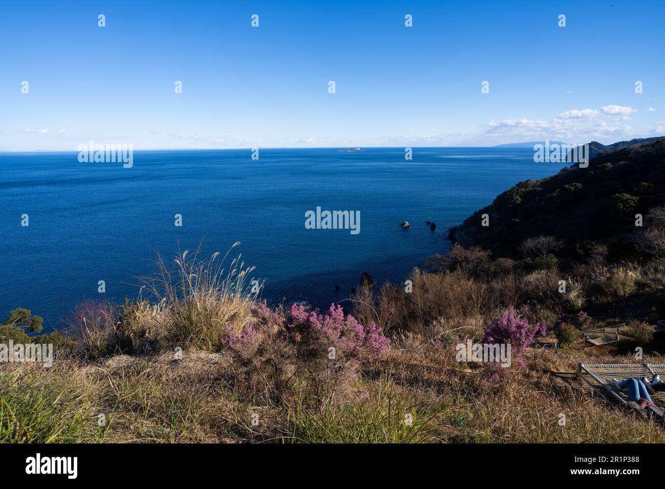 An outdoor bench situated at a scenic overlook on the edge of a cliff ...