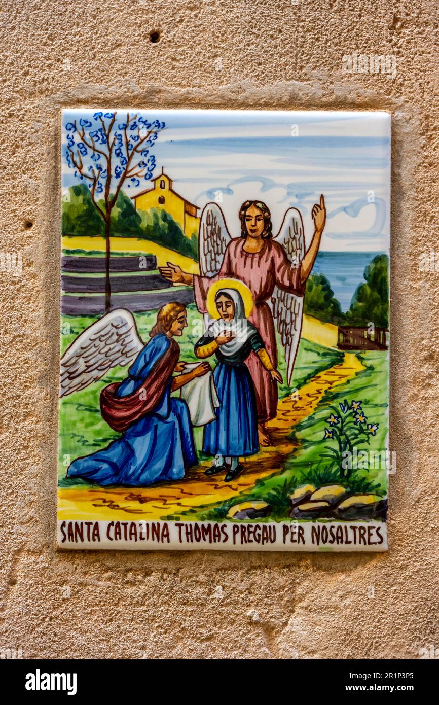 Christian motif on a tile, mountain village Valldemossa, Majorca ...