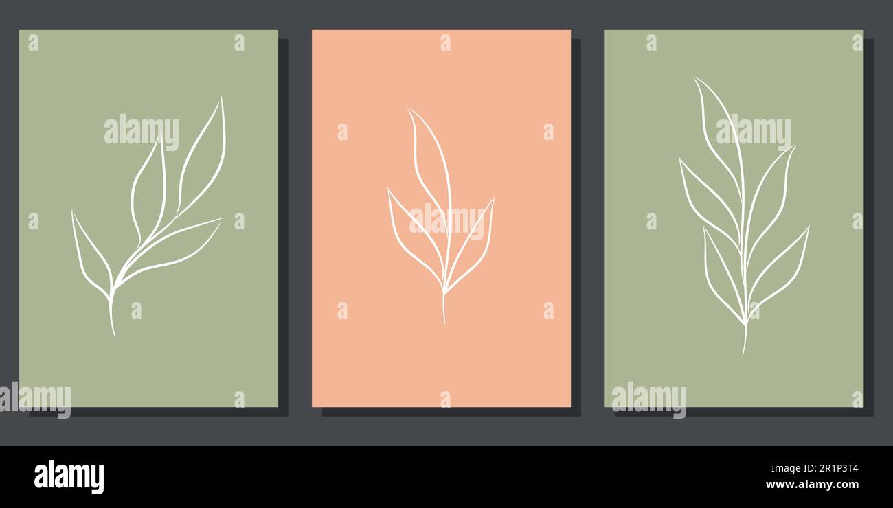 Set of natural posters with botanical elements. Minimal design, hand ...