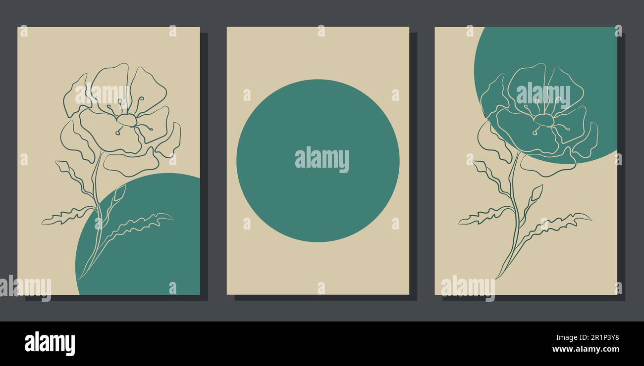 Set of minimalist botanical posters with flowers and blue shapes. For ...