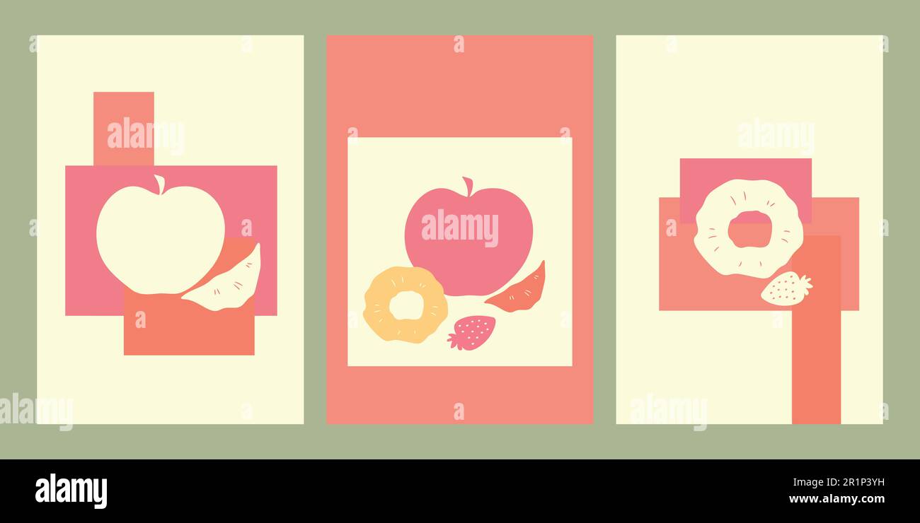 Set of creative posters with fruits. Still life poster collection with ...