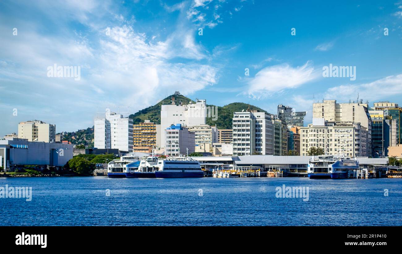 Cityscape and ferry terminal in the Guanabara Bay in Niteroi, Rio de ...