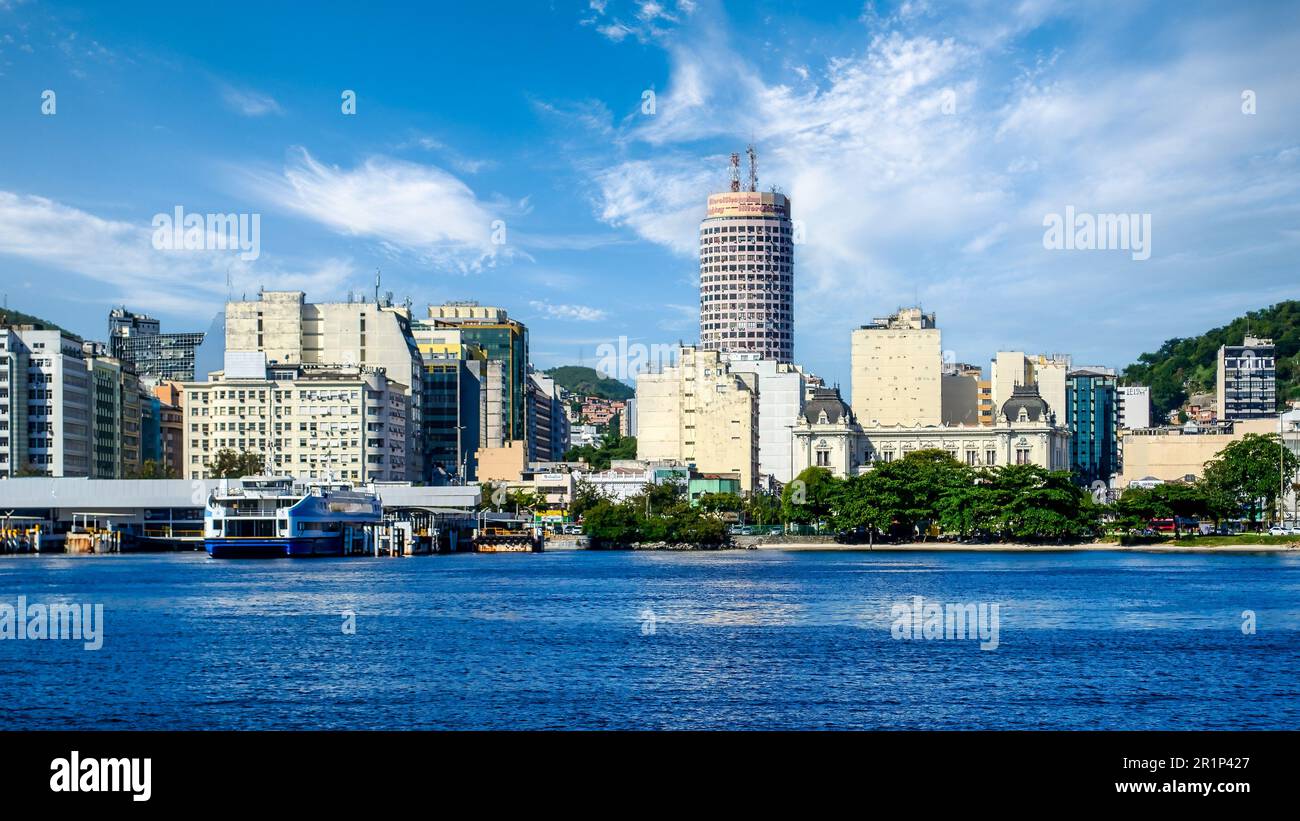 Cityscape and ferry terminal in the Guanabara Bay in Niteroi, Rio de ...