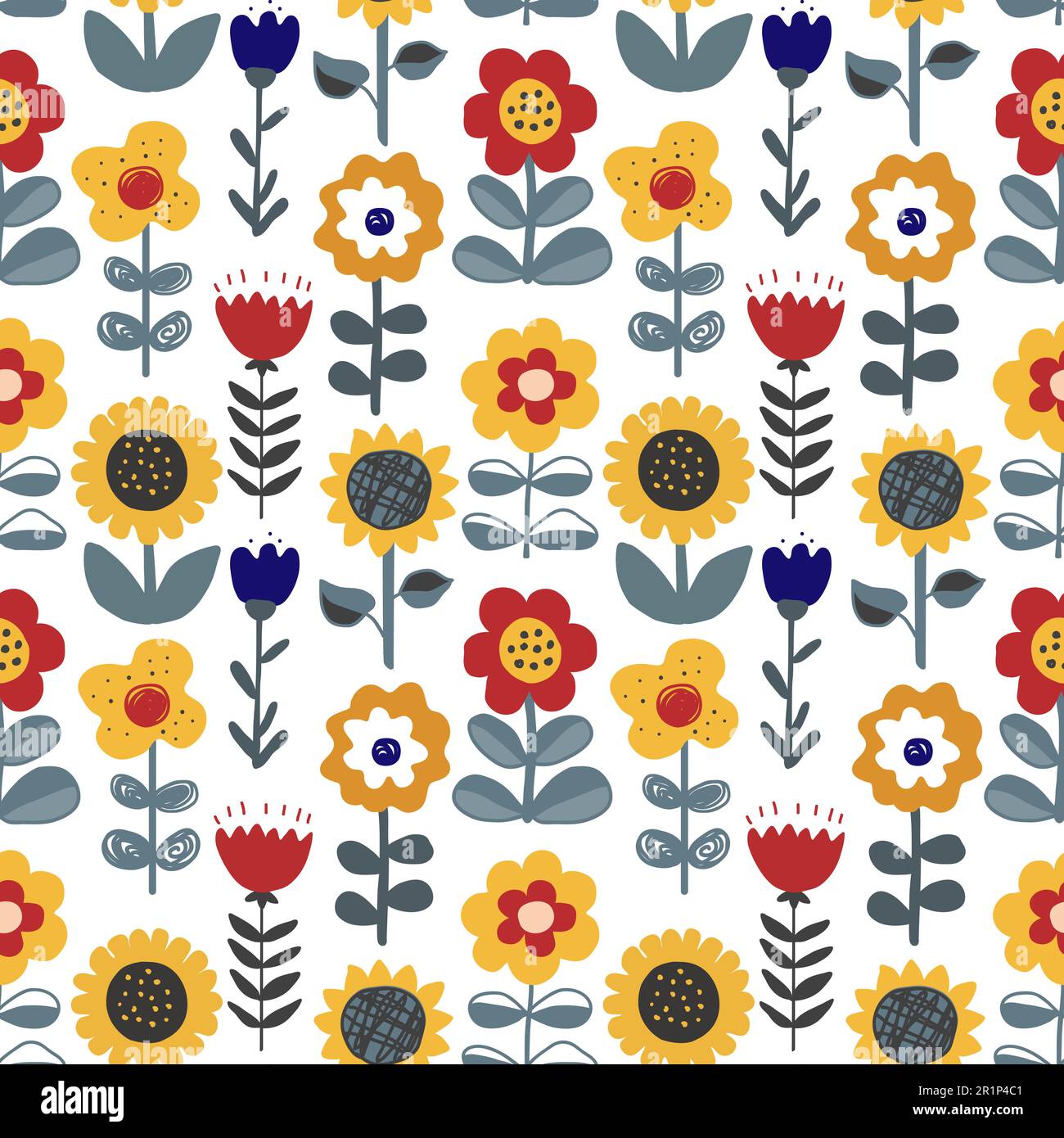 Cute hand drawn flowers seamless pattern. Nursery or rustic background ...