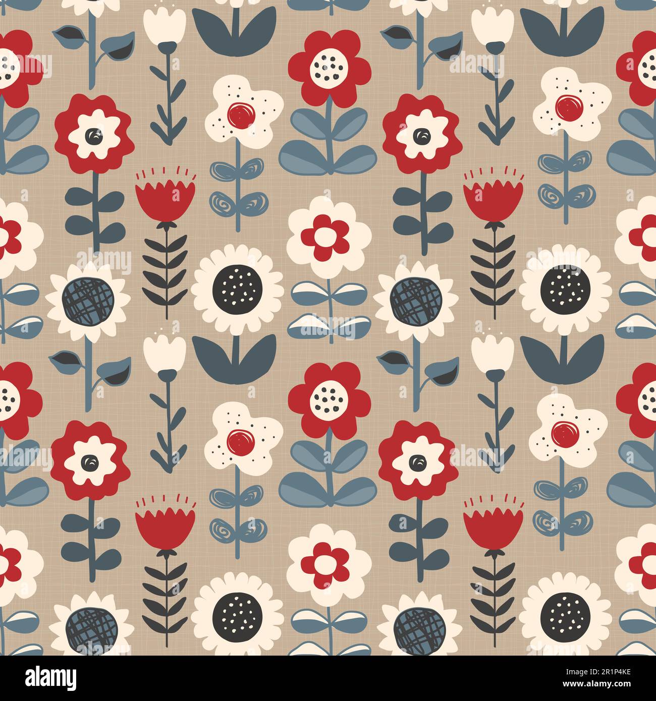 Cute hand drawn flowers seamless pattern. Nursery or rustic background ...