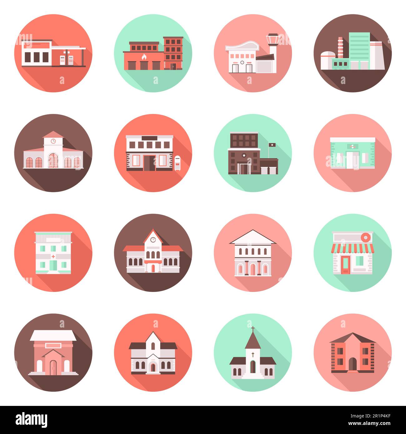 Colored and flat urban government buildings icons Stock Vector Image ...