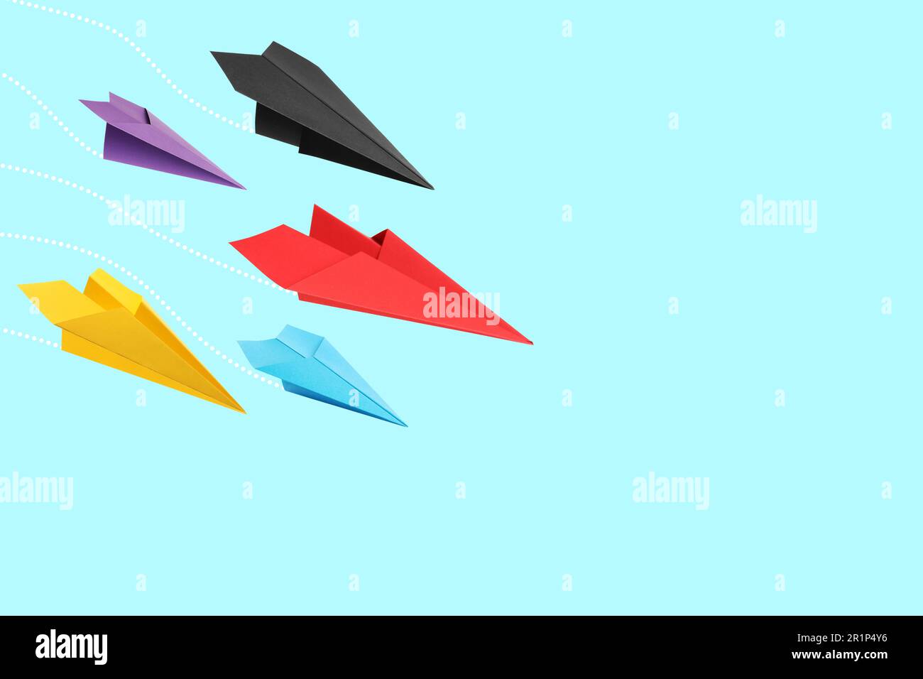 Handmade paper planes on light blue background. Space for text Stock ...