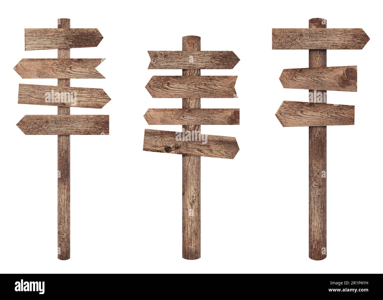 Empty wooden road signs on white background Stock Photo - Alamy