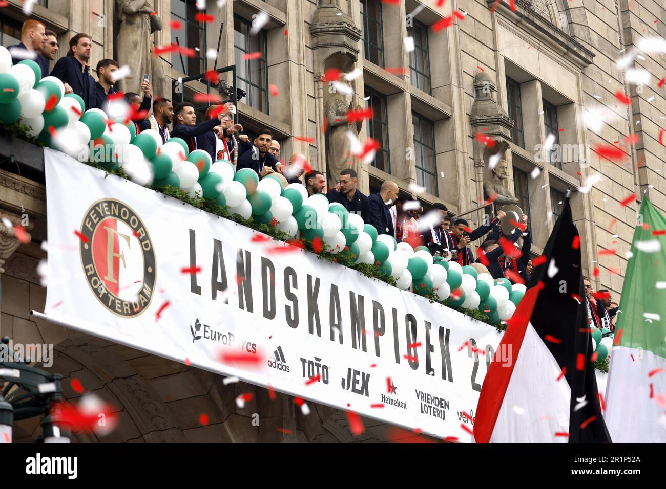 ROTTERDAM - Feyenoord players with the champion scale on the balcony of ...