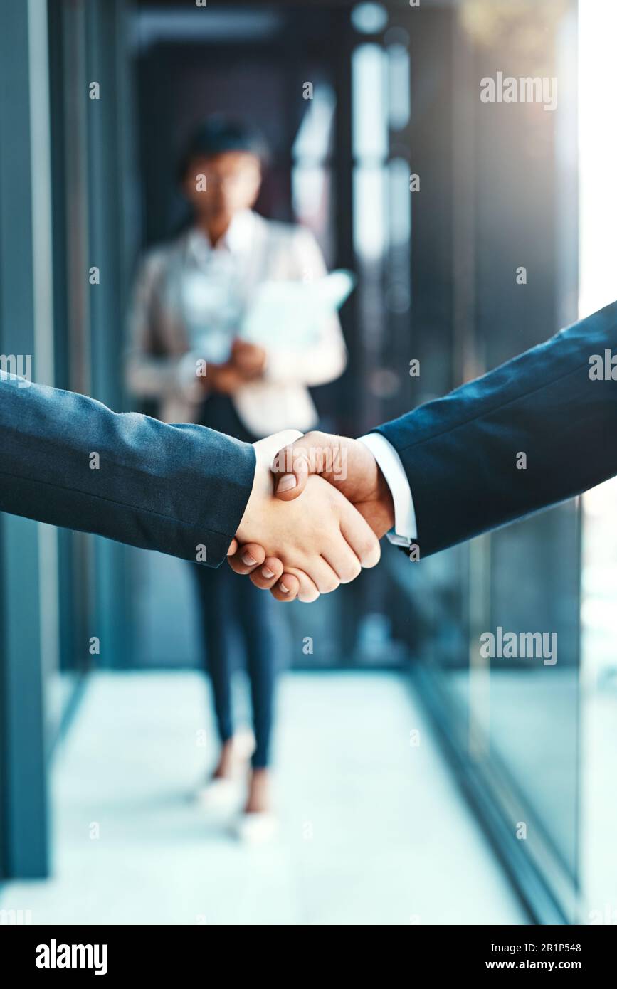 Handshake, business people with agreement and support with ...