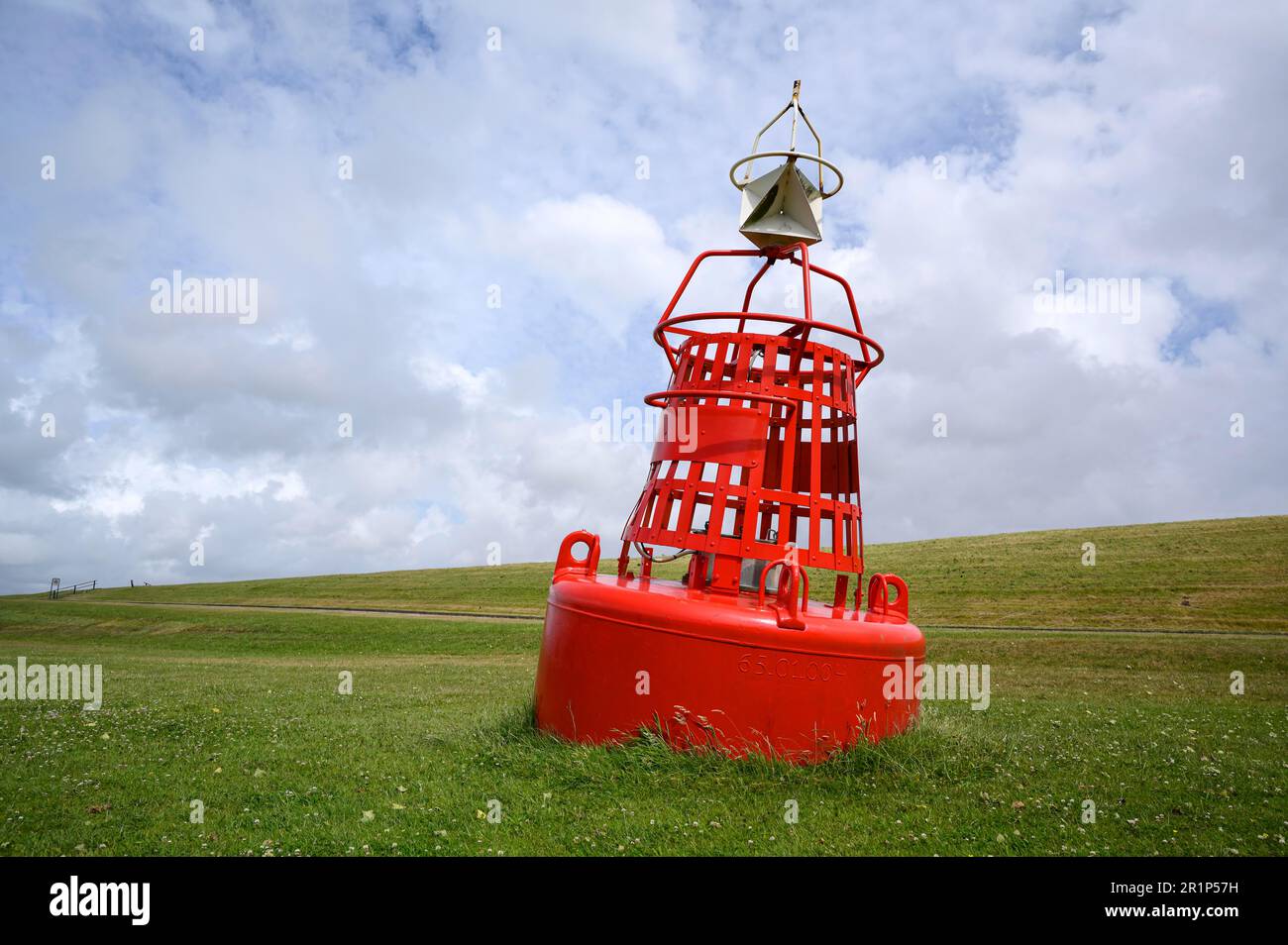 Oudeschild, old buoy in a meadow, monument, Texel Island, North Sea ...
