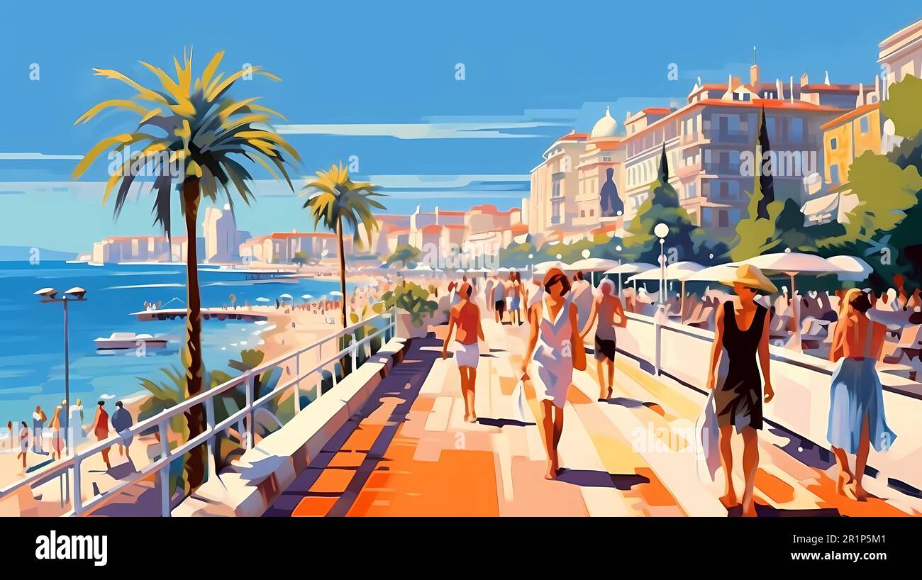 Illustration of beautiful view of the city of Nice, France Stock Photo ...