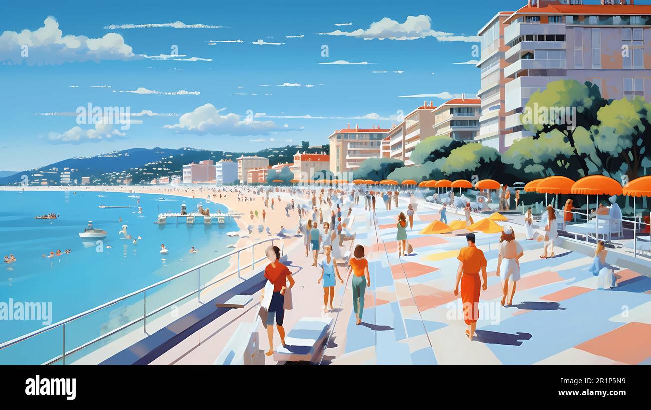 Illustration of beautiful view of the city of Nice, France Stock Photo ...