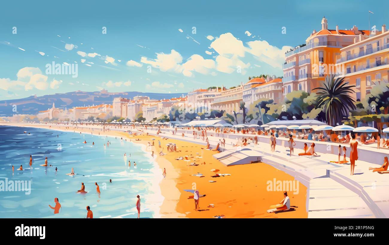 Illustration of beautiful view of the city of Nice, France Stock Photo ...