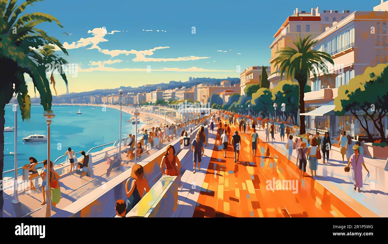 Illustration of beautiful view of the city of Nice, France Stock Photo ...