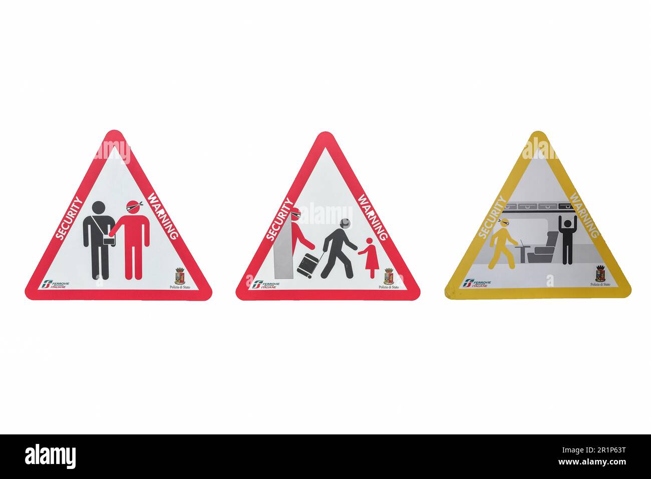 The security warning sign in Milan central railway station Stock Photo ...