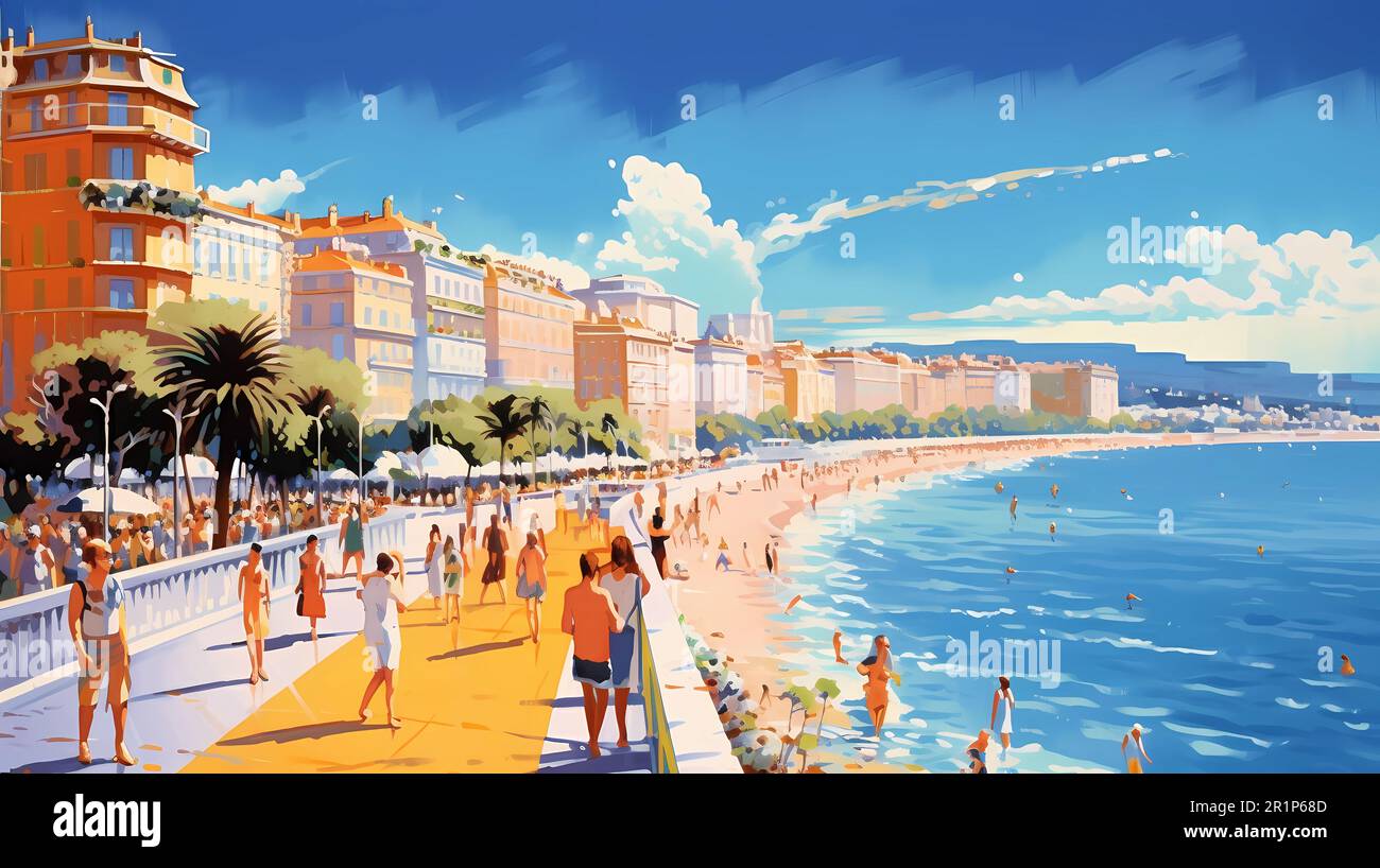 Illustration of beautiful view of the city of Nice, France Stock Photo ...