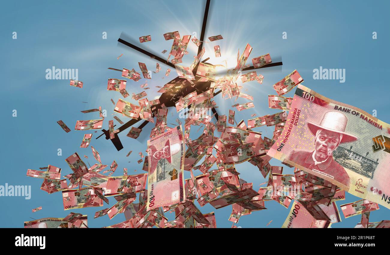 Namibia Dollar banknotes helicopter money dropping. Namibia NAD 100 ...