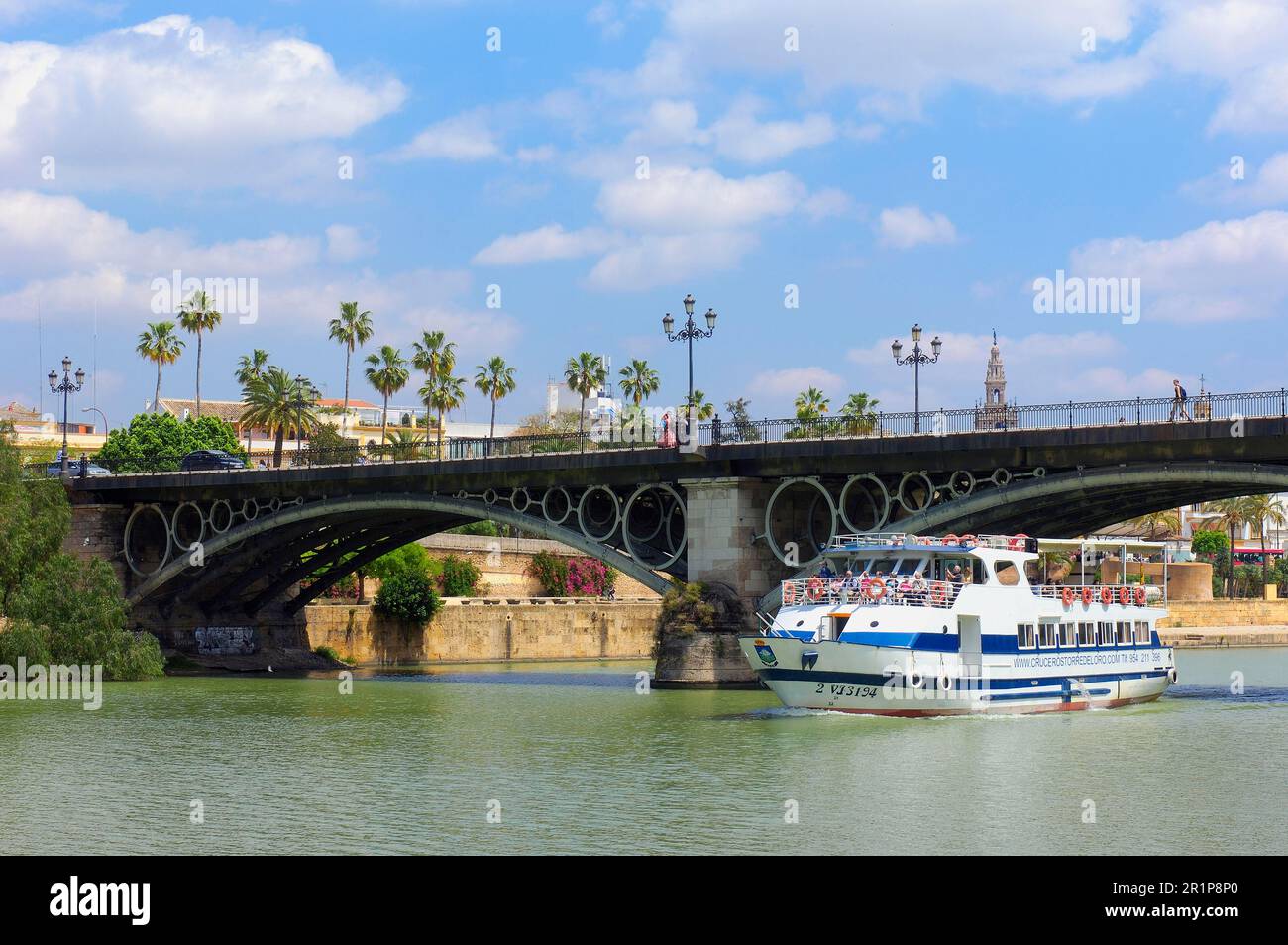 Tourist boat on the Guadalquivir River, Seville, Andalusia, Spain Stock ...