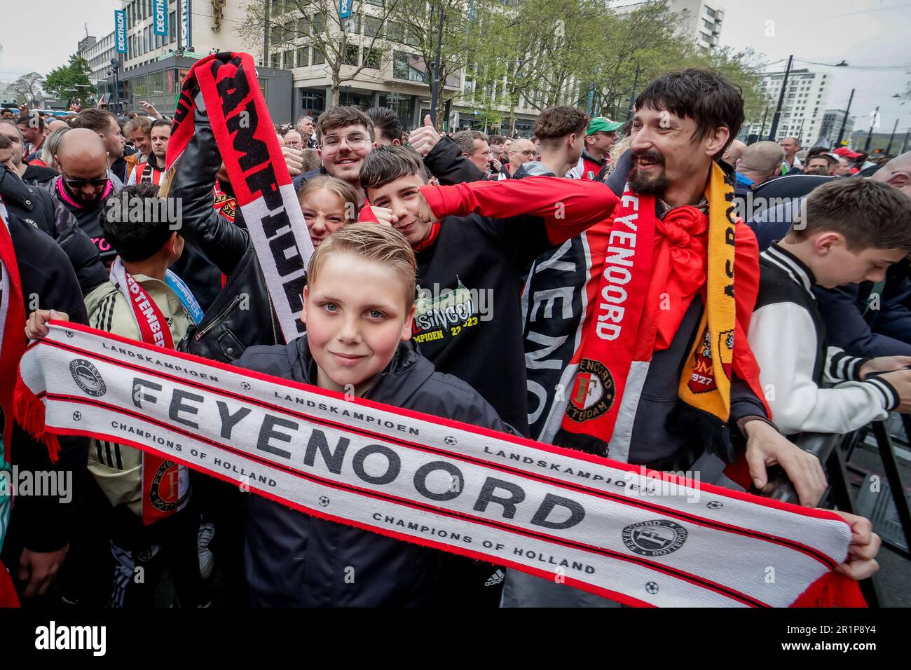 Rotterdam, Netherlands. 15th May, 2023.Feyenoord supporters ar seen ...