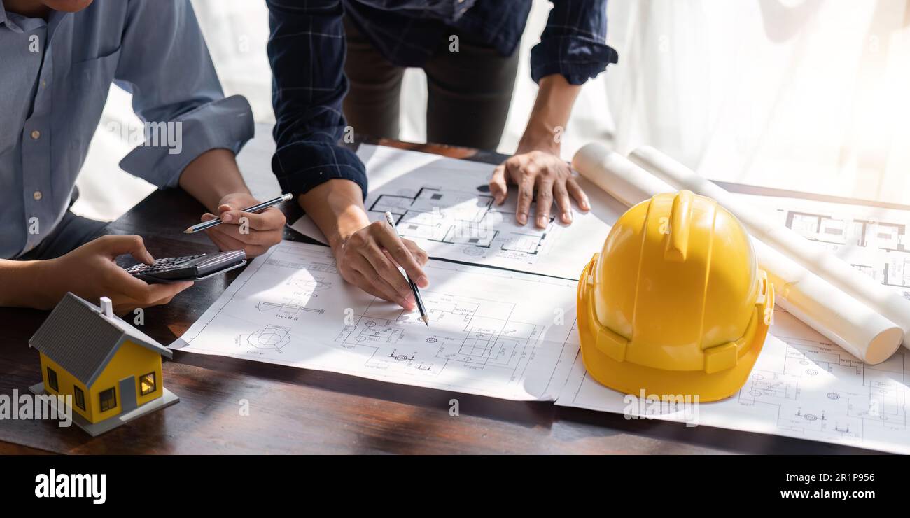 engineer team planning design house, modifying plan, creating ...