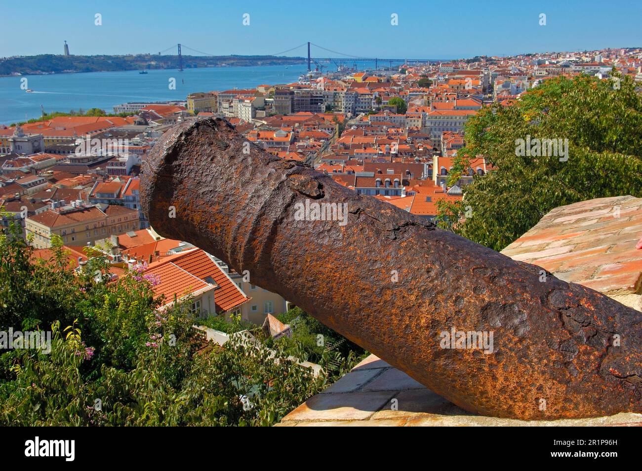 Lisbon, Tejo River and 25th Abril Bridge, View from St George's Castle ...