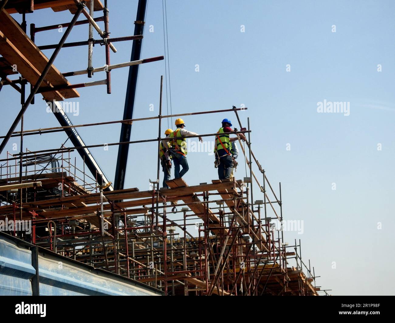 Cairo, Egypt, May 10 2023: engineers and workers at a construction site ...