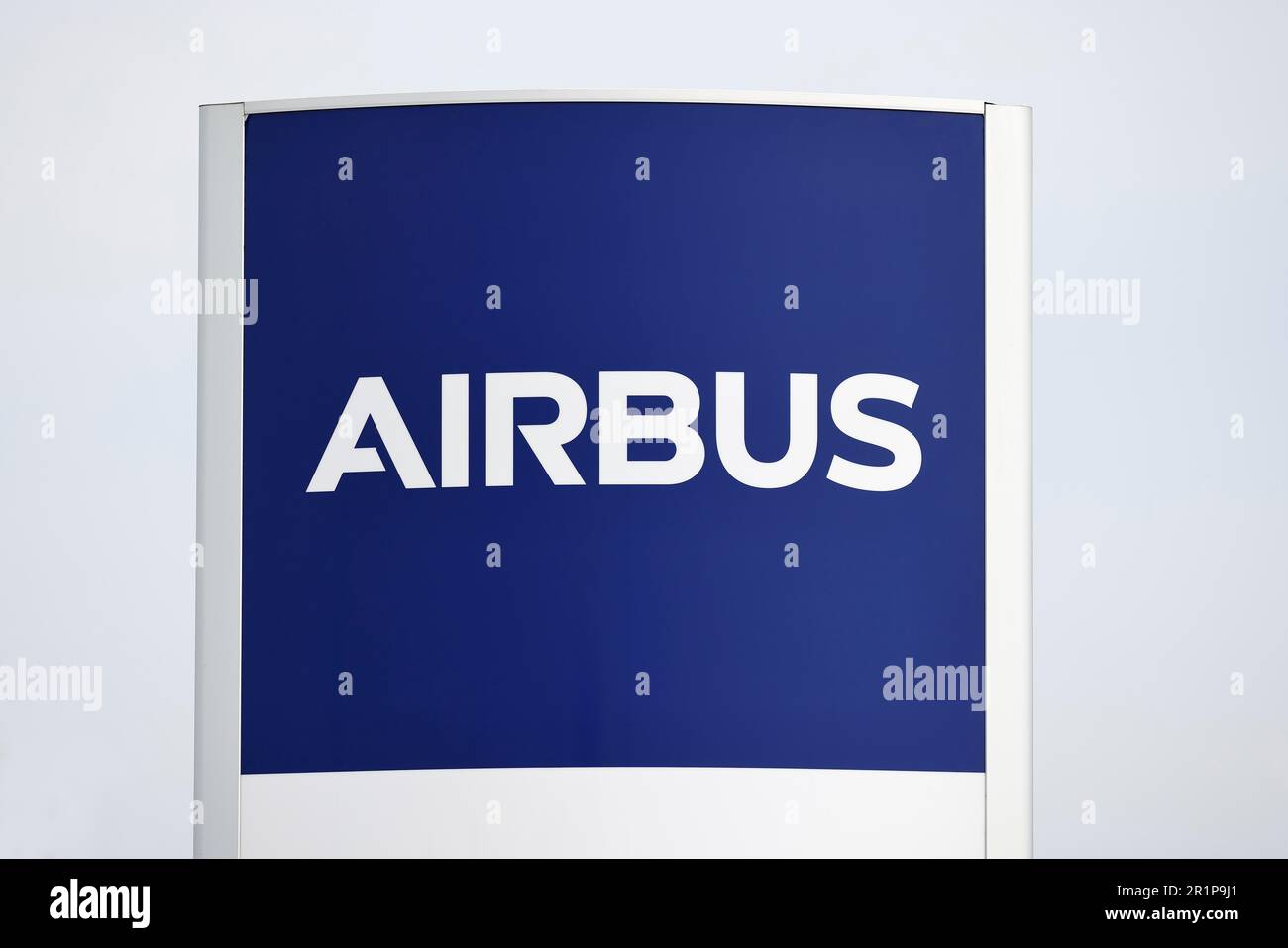 Airbus logo at the factory gate to the airport in Hamburg Finkenwerder ...