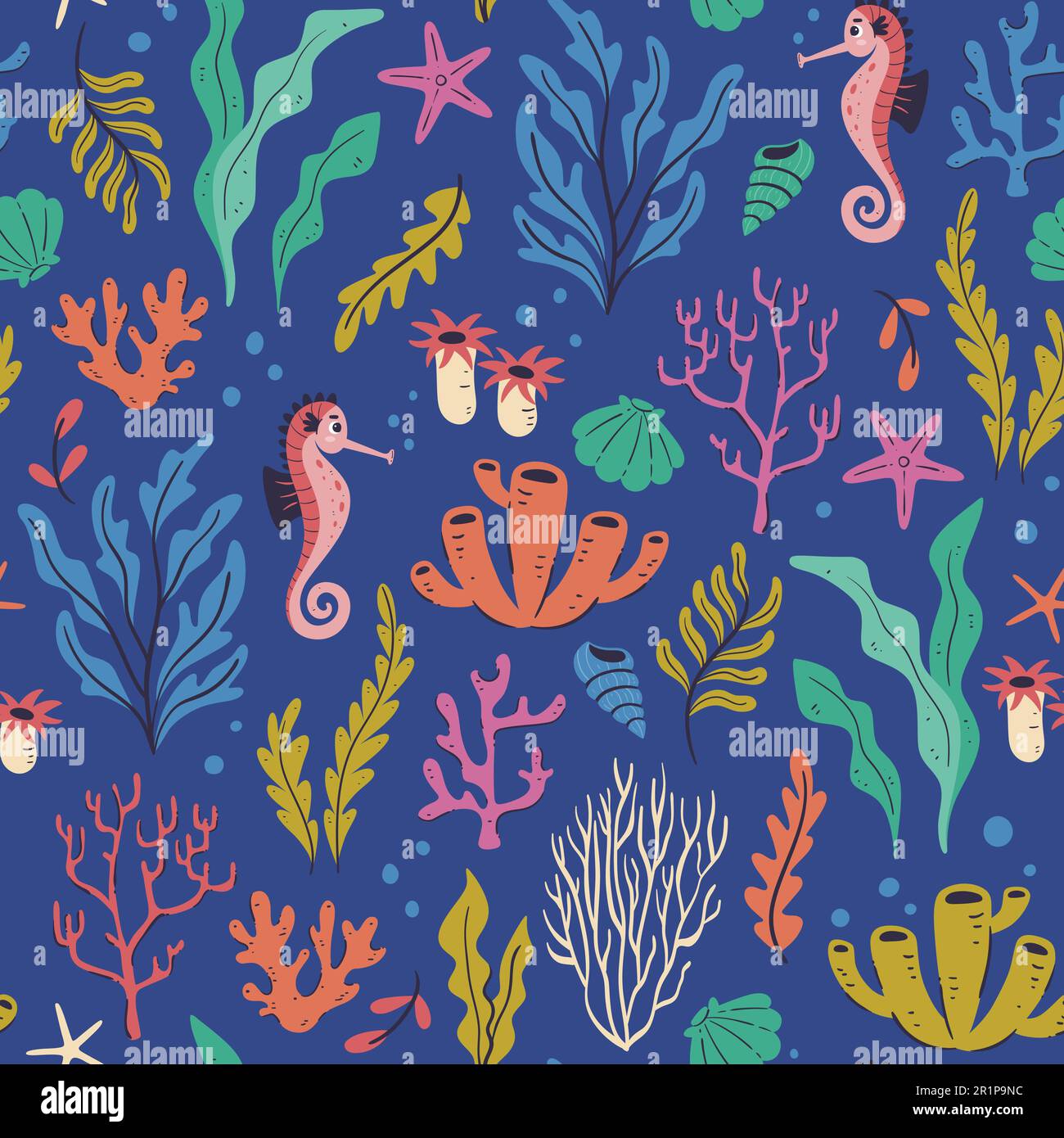 Marine life pattern. Cute sealife seamless pattern full of coral and ...