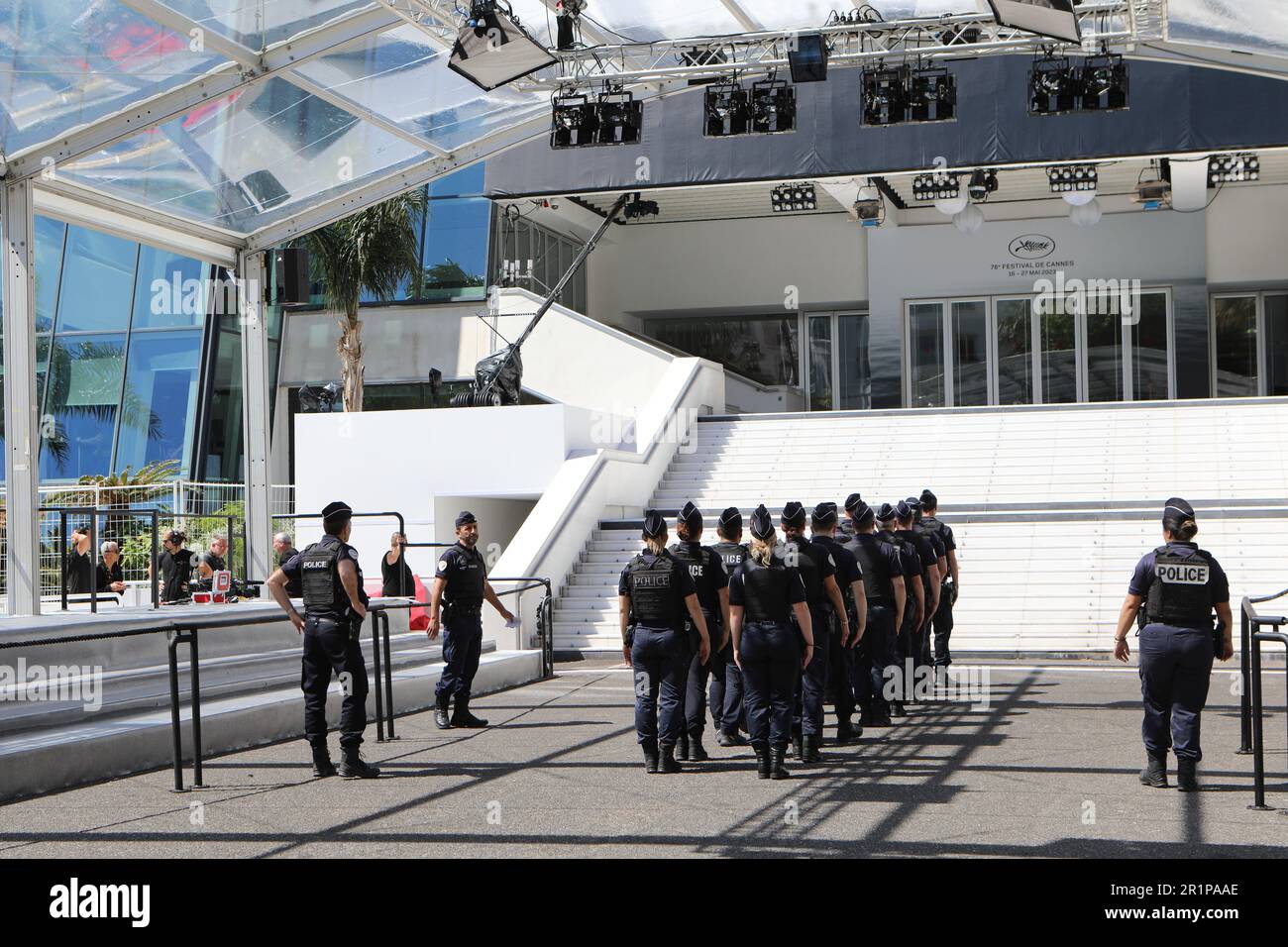 May 15, 2023, Cannes, CÃ´te d'Azur, France: National Police Members rehearsals at the Grand ...