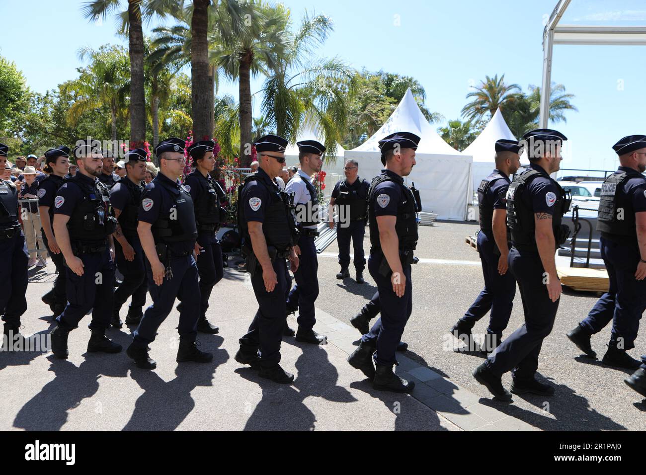 May 15, 2023, Cannes, CÃ´te d'Azur, France: National Police Members rehearsals at the Grand ...