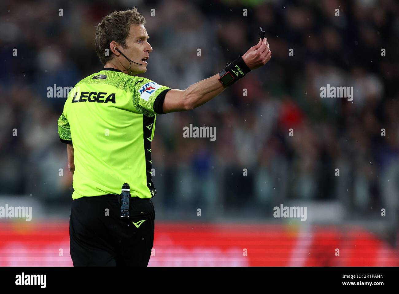 Torino, Italy. 14th May, 2023. Official Referee Daniele Chiffi gestures ...