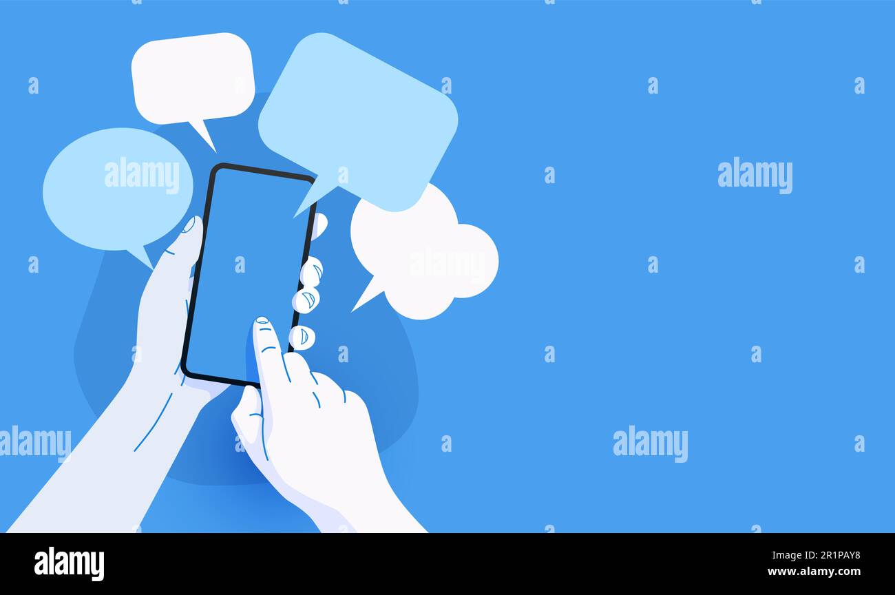 Hand holding phone with messages. Communication and social networking ...