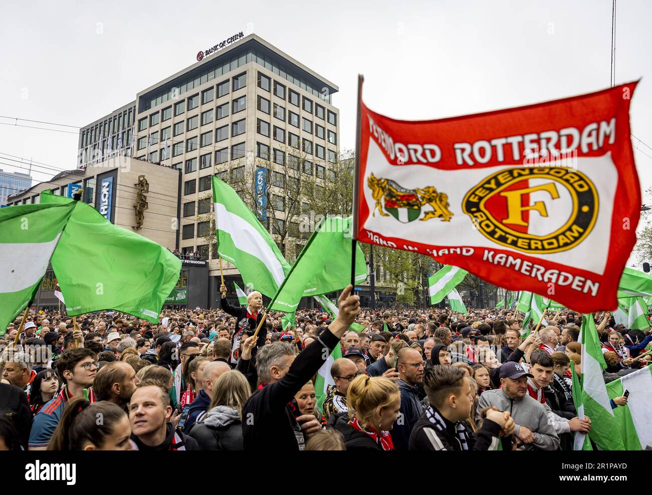 Rotterdam, Netherlands. 15th May, 2023. ROTTERDAM - Football fans on ...