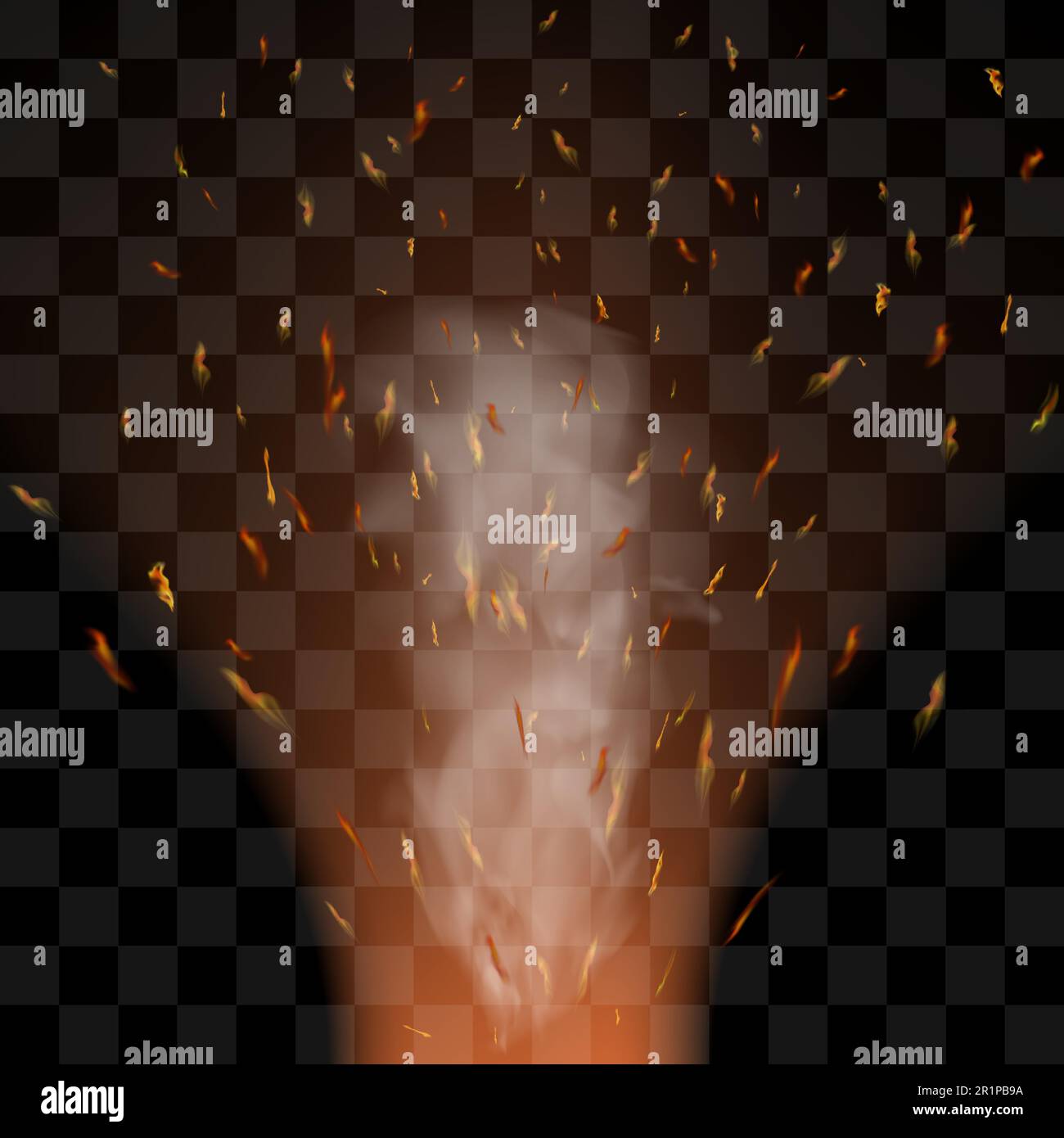 Vector realistic fire. Red Flame over checkered black background. Hot ...