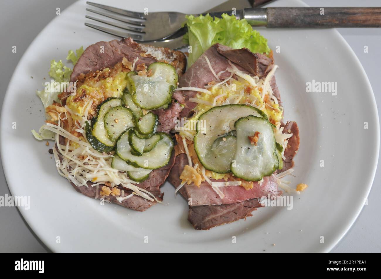 May 15,2023 /Lunch of cold open roast beef sandwich in Kastrup ...