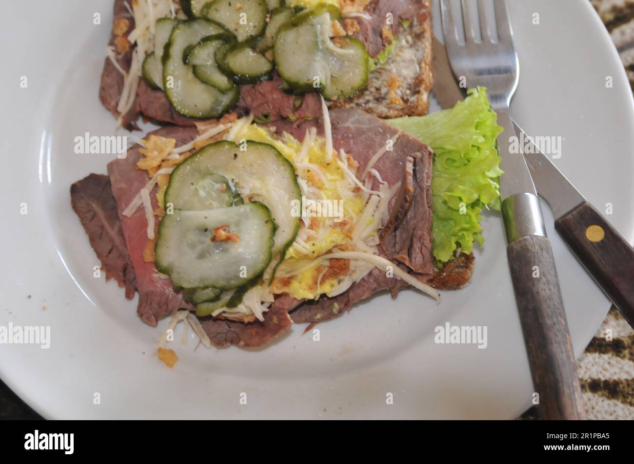 May 15,2023 /Lunch of cold open roast beef sandwich in Kastrup ...