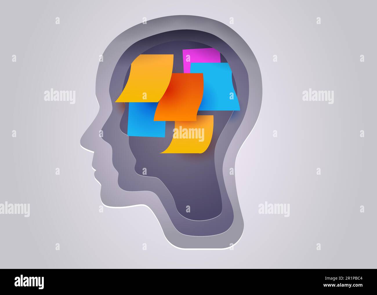 Silhouette of a human head with note stickers. Concept of memory ...